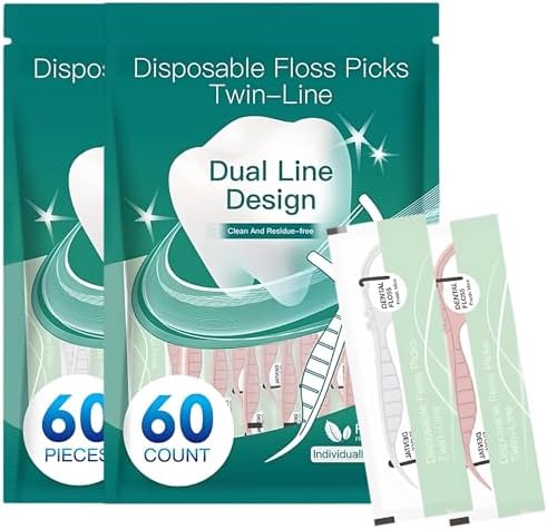 Dental Floss Picks, 120 Count (2 Pack) Individually Wrapped Mint ...
