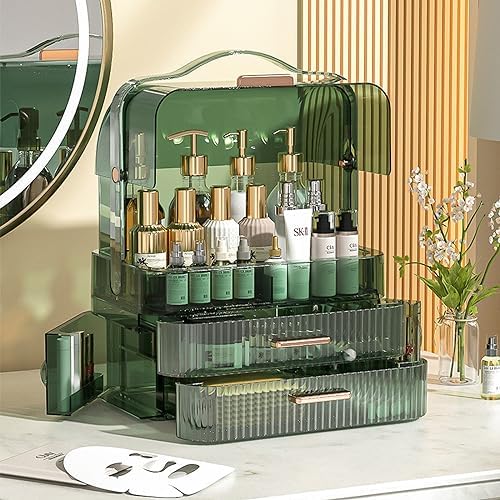 Makeup Organizer, Clear Cover Cosmetics Organizer with Two Tier Storage ...