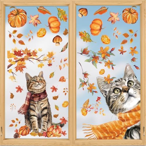 decalmile Autumn Leaf Thanksgiving Pumpkin Double Sided Window Clings ...
