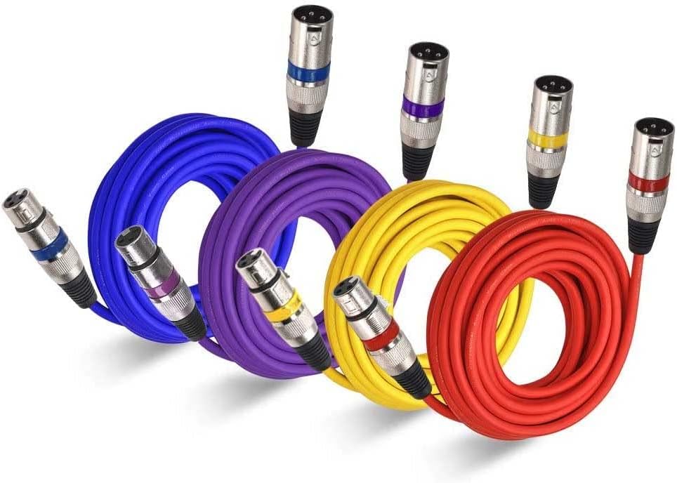 Pack of 4 Multi Colors XLR Male to XLR Female Cable Microphone/Mixer ...
