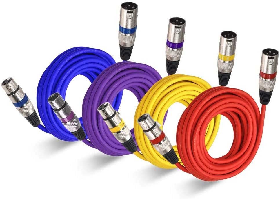 Pack of 4 Multi Colors 3 Pin XLR Male to XLR Female Cable Microphone ...