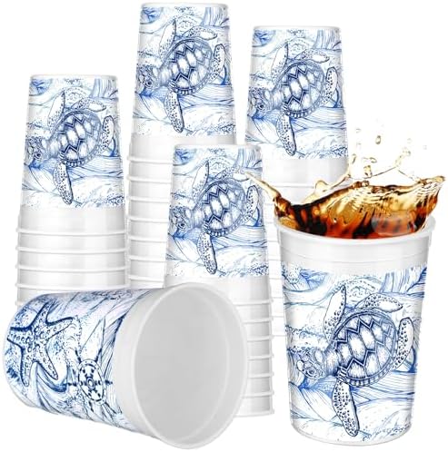 Amazon.com : Hushee 50 Pcs Ocean Themed Plastic Cups 12 oz Reusable Sea ...