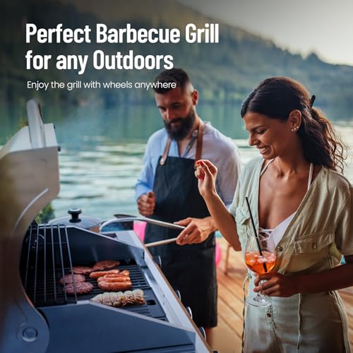 4-Burner BBQ Propane Gas Grill, 42,000 BTU Stainless Steel Barbecue ...