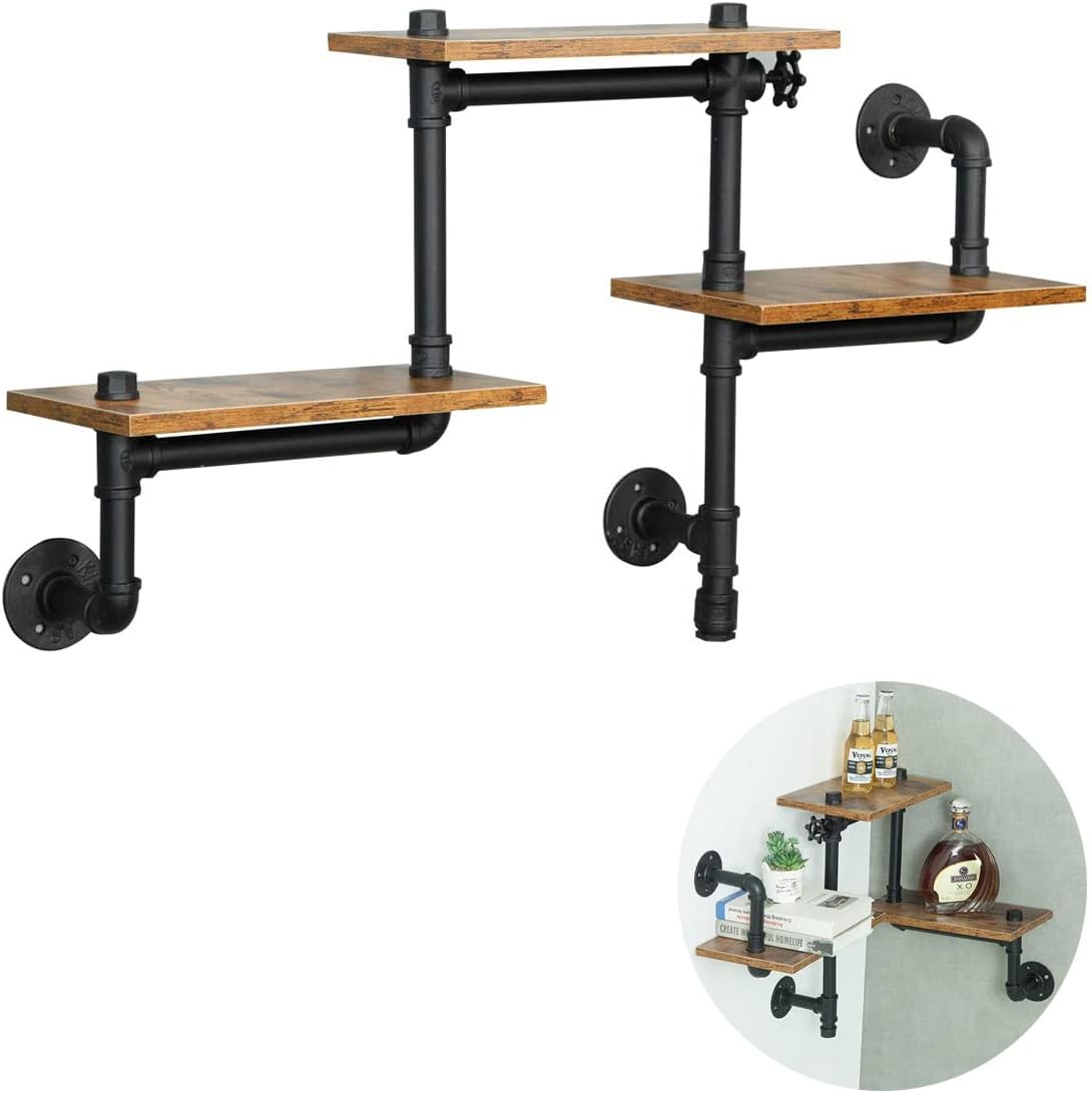 Amazon.com: HEONITURE Industrial Pipe Shelving, Pipe Shelves with Wood ...