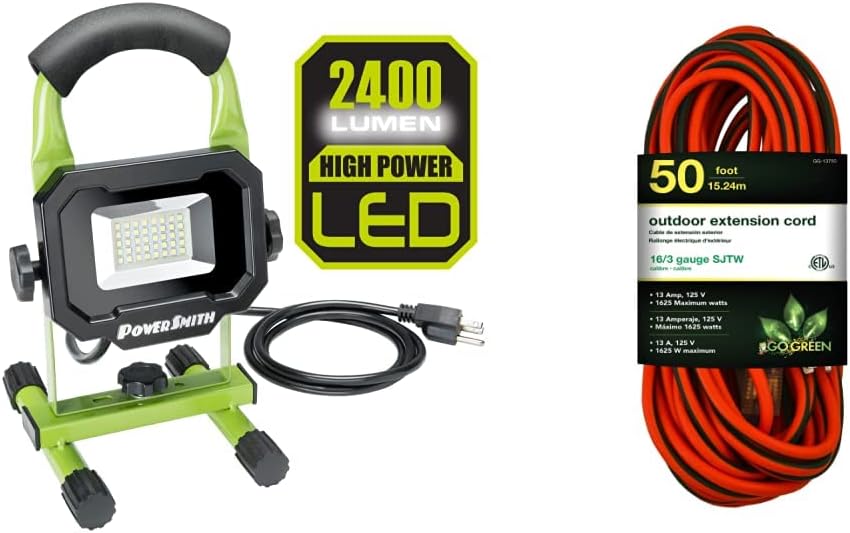 PowerSmith PWL124S 2400 Lumen Weatherproof Tiltable Portable LED Work ...