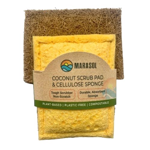 Amazon.com: Marasol Scrubber Sponge (3) | Dual-Sided Coconut Fiber ...