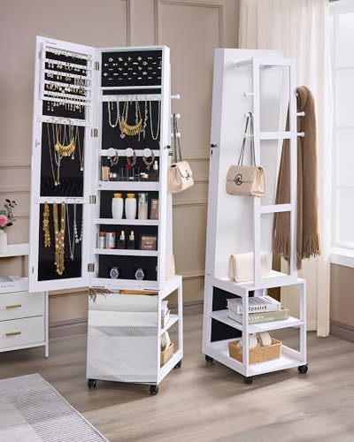 Hzuaneri Joyero con tira de luz, espejo, joyero vertical con colgador ...