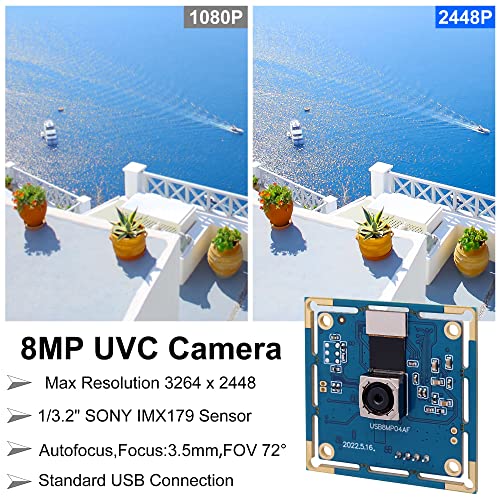 Svpro 8MP Autofocus USB Camera Module IMX179 Mini UVC USB 2.0 Webcam Board with 1 m Cable for ...