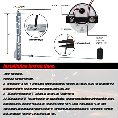 Snapklik.com : Universal Fuel Level Gauge w/Sending Unit Sensor 12V 240 ...