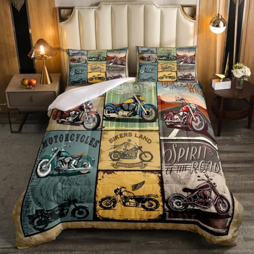 Amazon.com: Pamnest Comforter Set Queen Size, Live Vintage Motorcycle ...