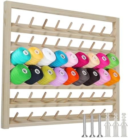 Abizarch Wooden Thread Holder Organizer Wall Rack, 54 Spools Wall ...
