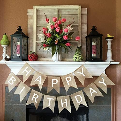 Amazon.com: Burlap Happy Birthday Banner, Assembled Reusable Pink Happy ...