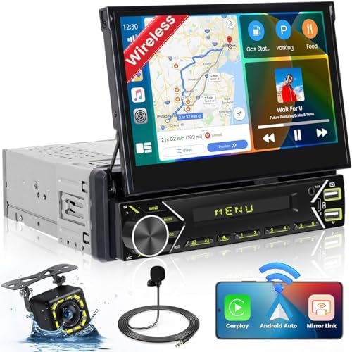 Amazon.com: [Automatic Flip Out] Inefala Single DIN Car Play Stereo 7 ...