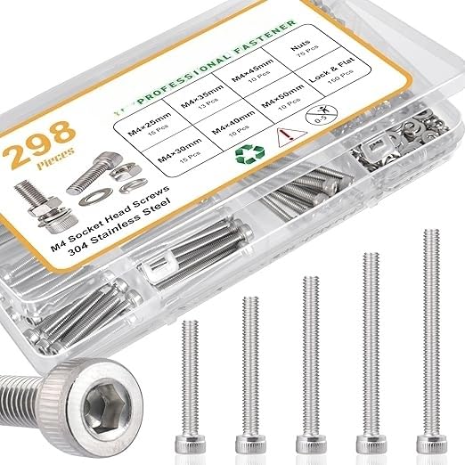 298pcs M4 Screws Assortment, M4 Screws Bolts for 3D Printer DIY, Hex ...