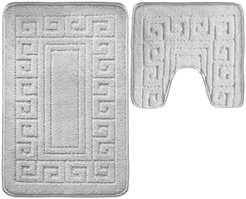 Greek Bath Mat 2 Pcs Set Non-Slip Bath Rug Toilet Mat Washable Bathroom ...
