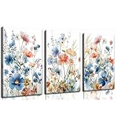 Amazon.com: 3Pcs Flower Market Green Botanical Canvas Wall Art Colorful ...