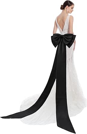 Amazon.com: Bellyrich Big Bow Decoration Black Satin Bow Long Train for ...