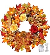 Amazon.com: 24 inch Fall Wreath for Front Door with Lights, Harvest ...