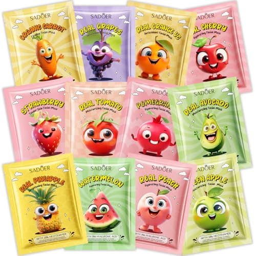 Amazon.com : 12 PCS Fruit Face Masks Skincare for Kids, Spa Party ...