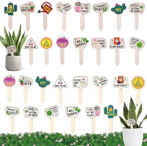 Amazon.com: JUYRLE 15PACK Funny Plant Labels- Wooden and PVC Plant ...