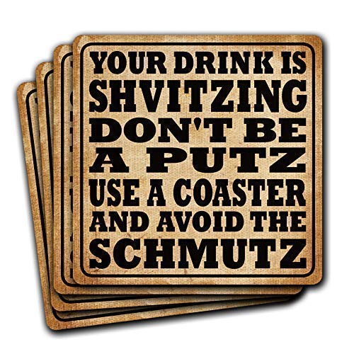 Amazon.com: Your Drink Is Shvitzing Yiddish Coaster Gift Set : Home ...