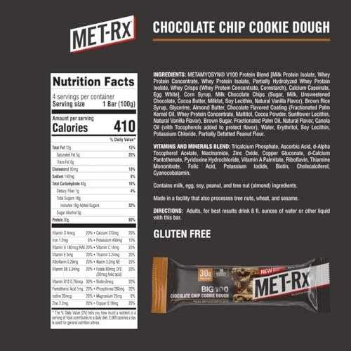 MET-Rx Big 100 Barras de Proteína Colossal, Sabor Cookie Dough com ...