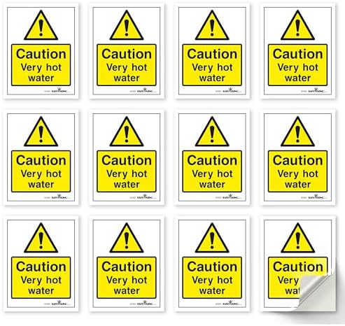 SAFETYKING® 12 x Caution Hot Water Stickers 68mm Diameter | Rectangle ...