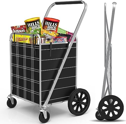 Amazon.com: Jumbo Shopping Cart with Wheels and Liner 360° Metal Roller ...