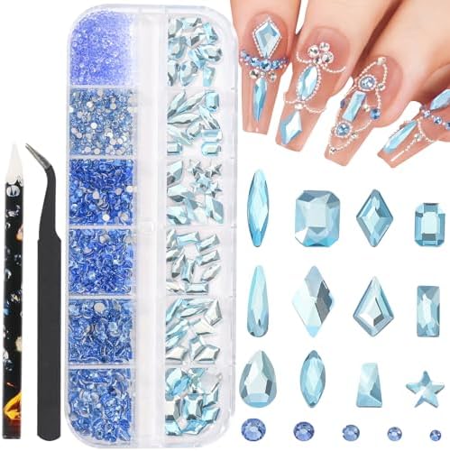 Amazon.com: HNUIX Light Blue Nail Rhinestones Kit Flatback Crystal ...