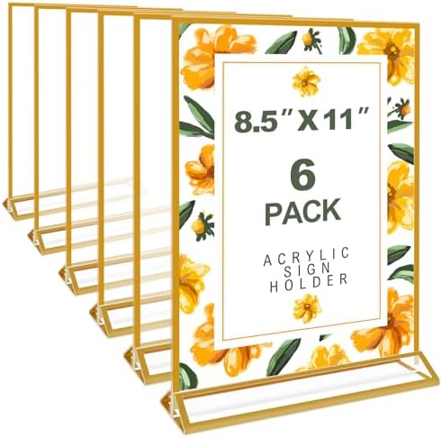 Amazon.com : PUJIANG 6 Pack Acrylic Sign Holder 8.5 x 11 Inch Gold ...