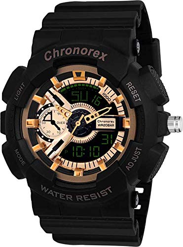 Chronorex Ga-110 Matte Black And Rose Gold Sports Chronograph Analogue-Digital Watch For Men's ...