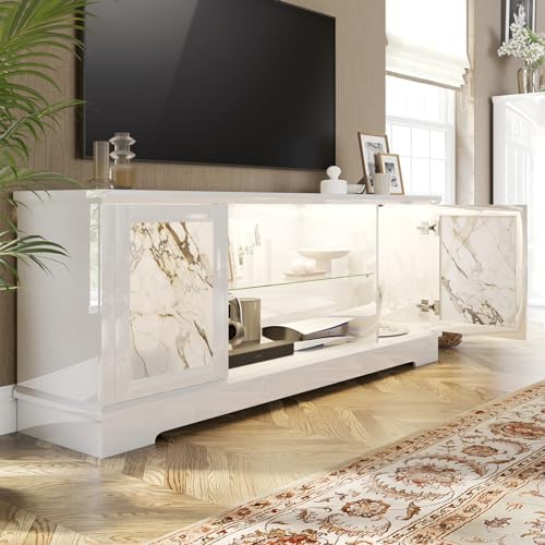 Amazon.com: AMERLIFE 63" Natural Marble TV Stand, Modern High Gloss ...