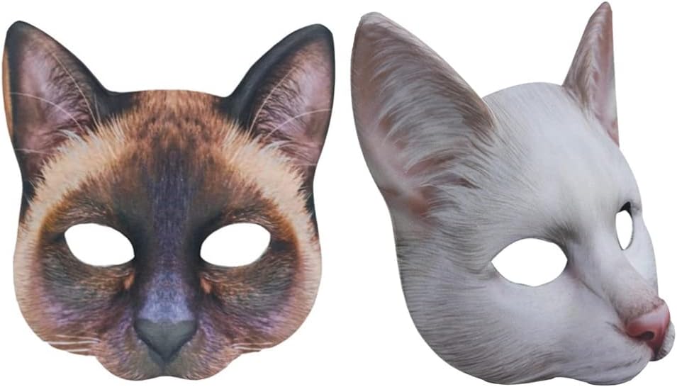 Amazon.com: Abaodam 2Pcs Halloween Realistic Cat Masks Animal Half Face ...
