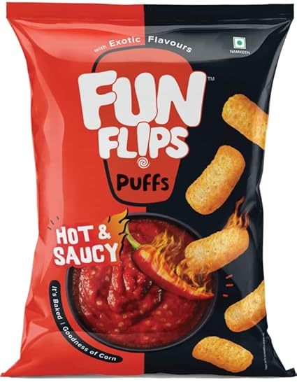 Fun Flips Puffs Hot & Saucy - Baked Crispy Yummy Tasty & Healthy Ready ...