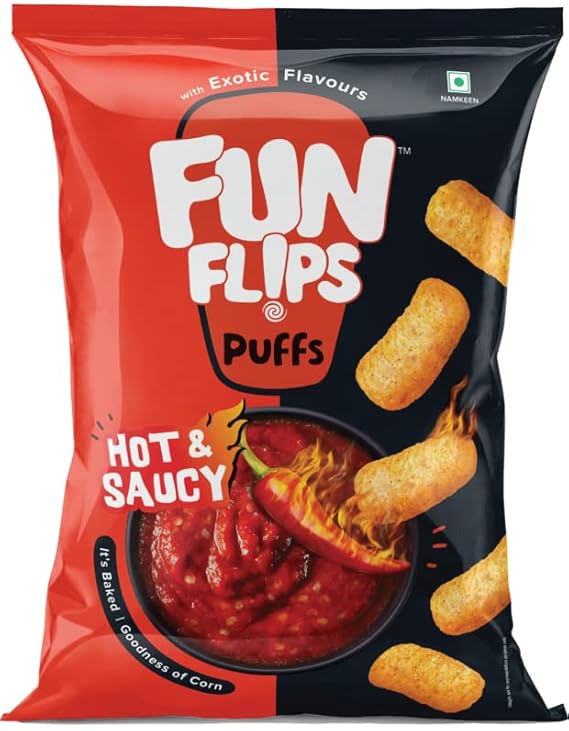 Fun Flips Puffs Hot & Saucy - Baked Crispy Yummy Tasty & Healthy Ready ...