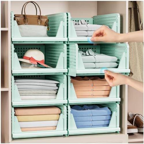 Amazon.com: Stackable Plastic Storage Basket, 3 Pack Foldable Closet ...
