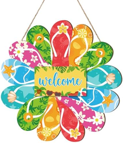 Amazon.com: YHNTGB Hanging Sign - Hello Summer, Rustic Wood Wreath with ...