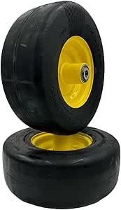 Amazon.com: Hoosier Wheel Set of 2-13x5.00-6 Flat Free Yellow Lawn Mower Wheel Assembly - 5/8 ...