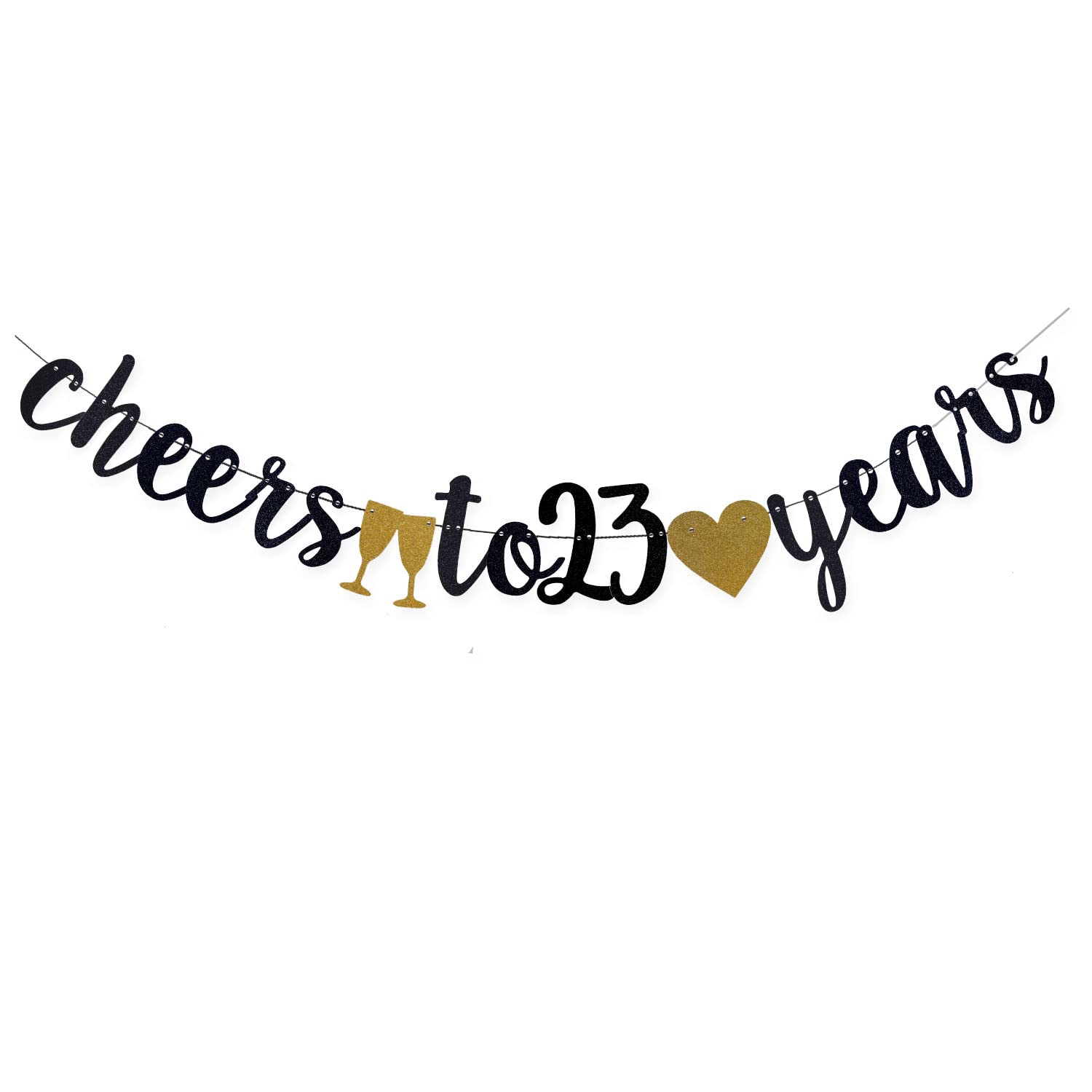 Amazon.com: Cheers to 23 Years Banner Black Paper Sign Pre-Strung ...