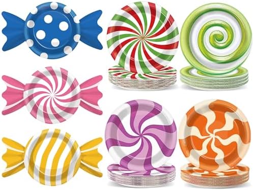 Amazon.com: 70PCS Christmas Peppermint Candy Paper Plates Candy World ...