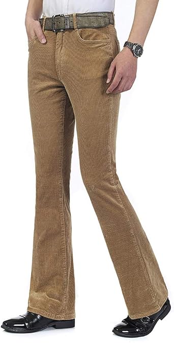 HAORUN Men Corduroy Bell Bottom Flares Pants Slim Fit 60s 70s Vintage ...