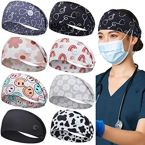 Amazon.com : ABAMERICA Headbands with Button for Mask, Wide Nurses ...