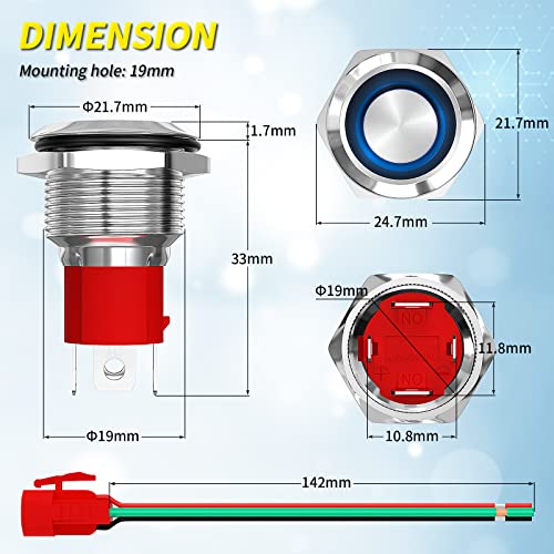 Snapklik.com : Joinfworld 20 Amp Momentary Push Button Switch 12V Marine Waterproof Switch 4 Pin ...