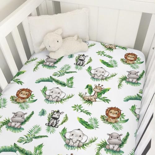Amazon.com: Baby Jungle Safari Animals Tropical Leaves Crib Fitted ...