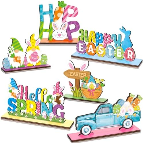 Amazon.com: Hoolerry 6 Pcs Easter Wooden Table Sign, Table Centerpieces ...