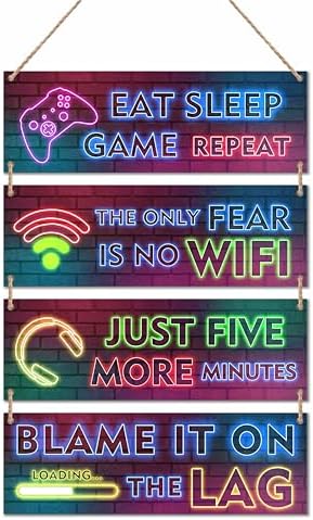 Amazon.com: 4 Pieces Neon Gaming Wood Sign Wall Decor, Video Game Wall ...
