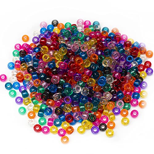 700 Wholesale Mix Plastic Glitter Translucent Pony Beads 6x9mm Bulk for ...