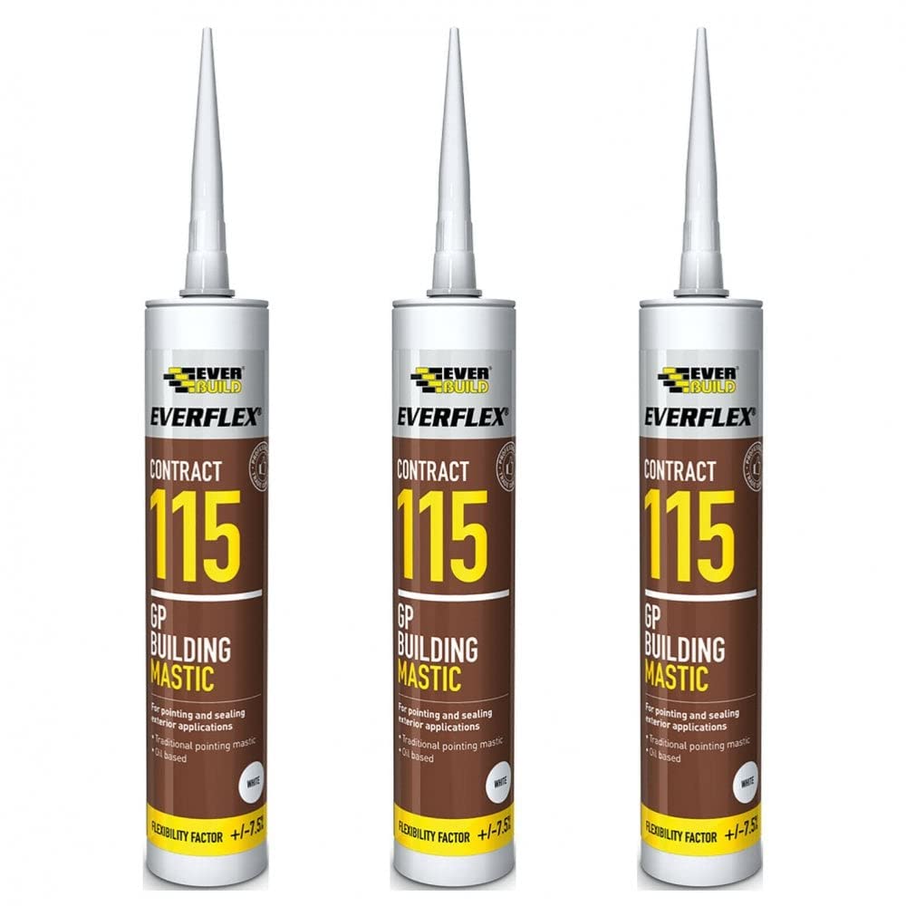 3 x EVERBUILD WHITE 115 G.P. Building Mastic Pointing Sealant ...