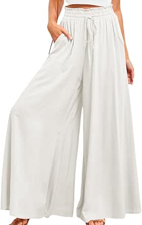 Muchpow Women's Wide Leg Drawstring Pants Elastic Waisted Casual ...