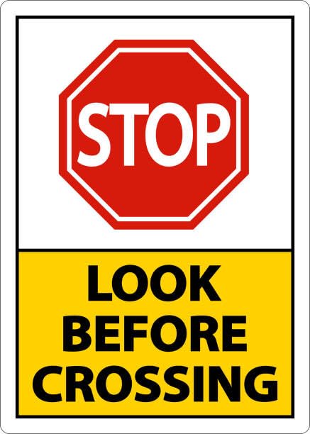 STOP LOOK BEFORE CROSSING SIGN | Foam Board Fixed on Waterproof Sticker ...